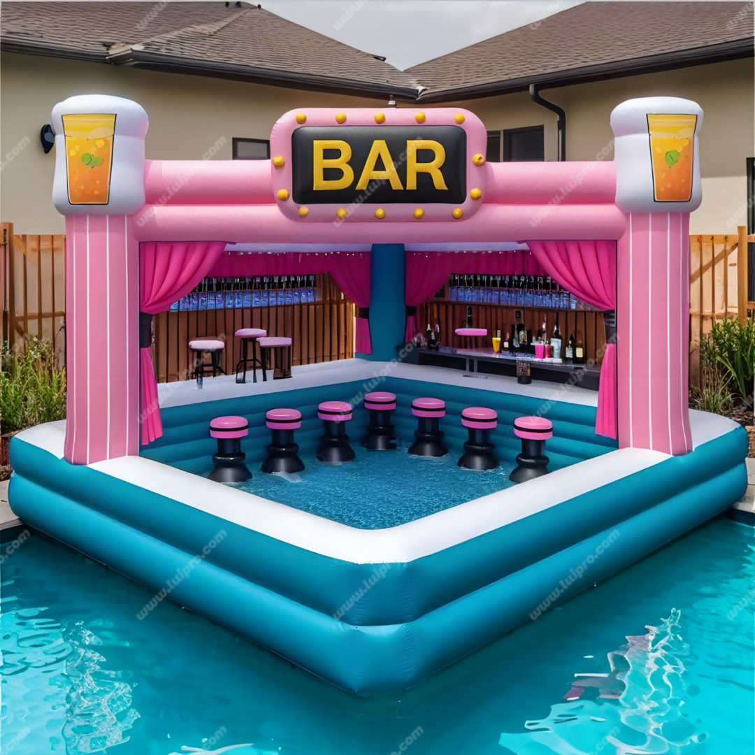 Inflatable Pool Bar with Lounge Chairs, Floating Drink Station for ...